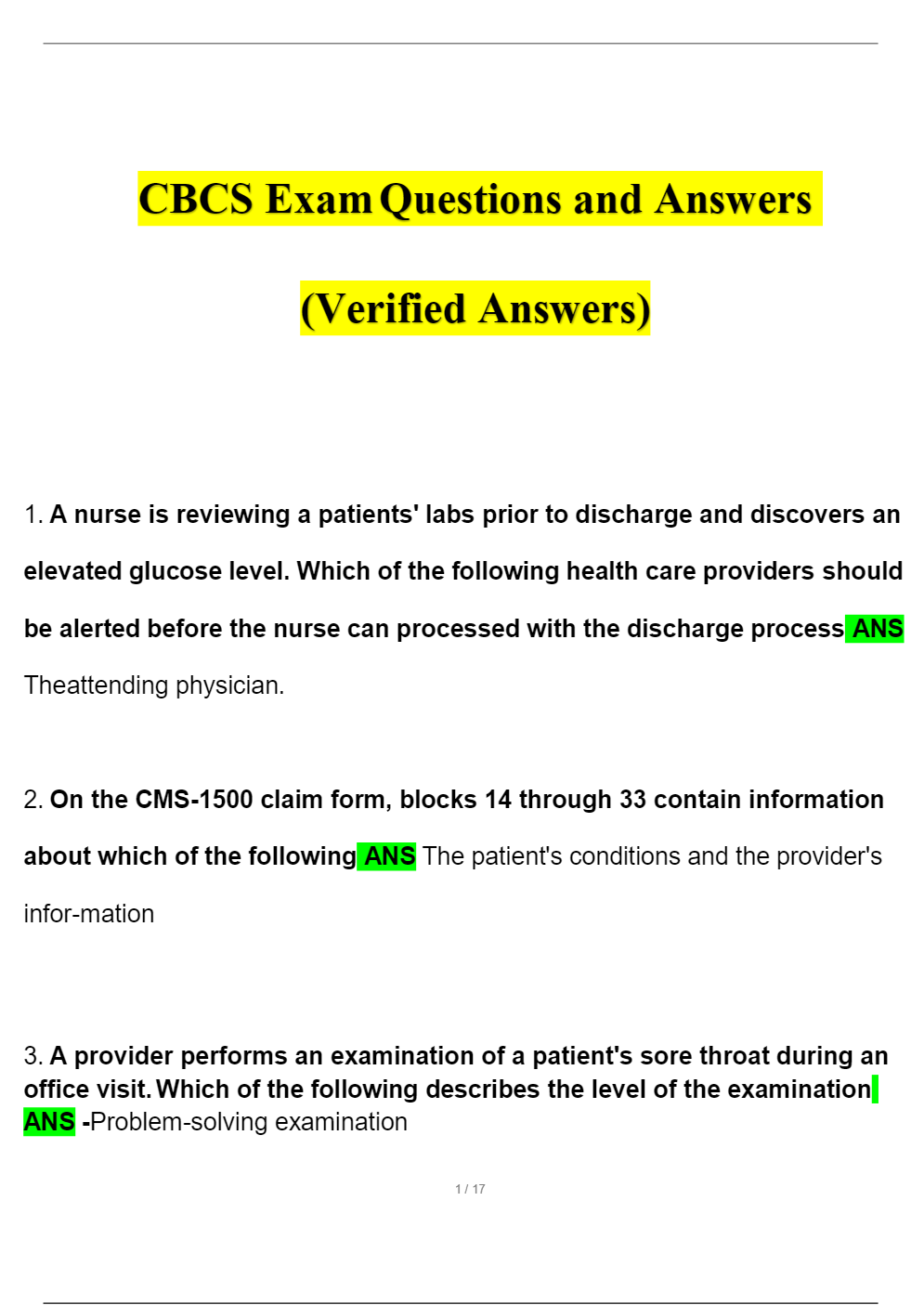 CBCS TEST Questions and Answers (2023 / 2024) (Verified Answers ...