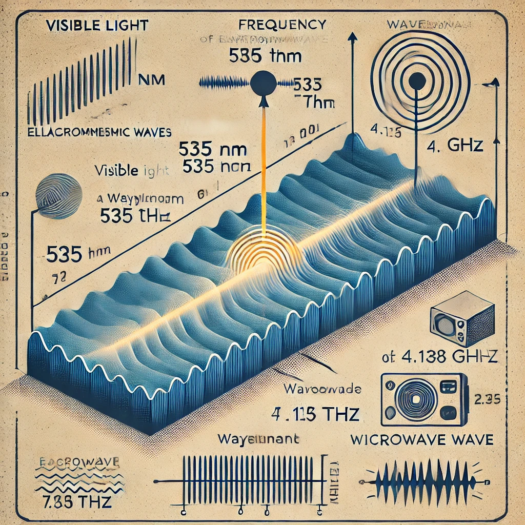 Find the frequency f in terahertz of visible light with a wavelength of ...