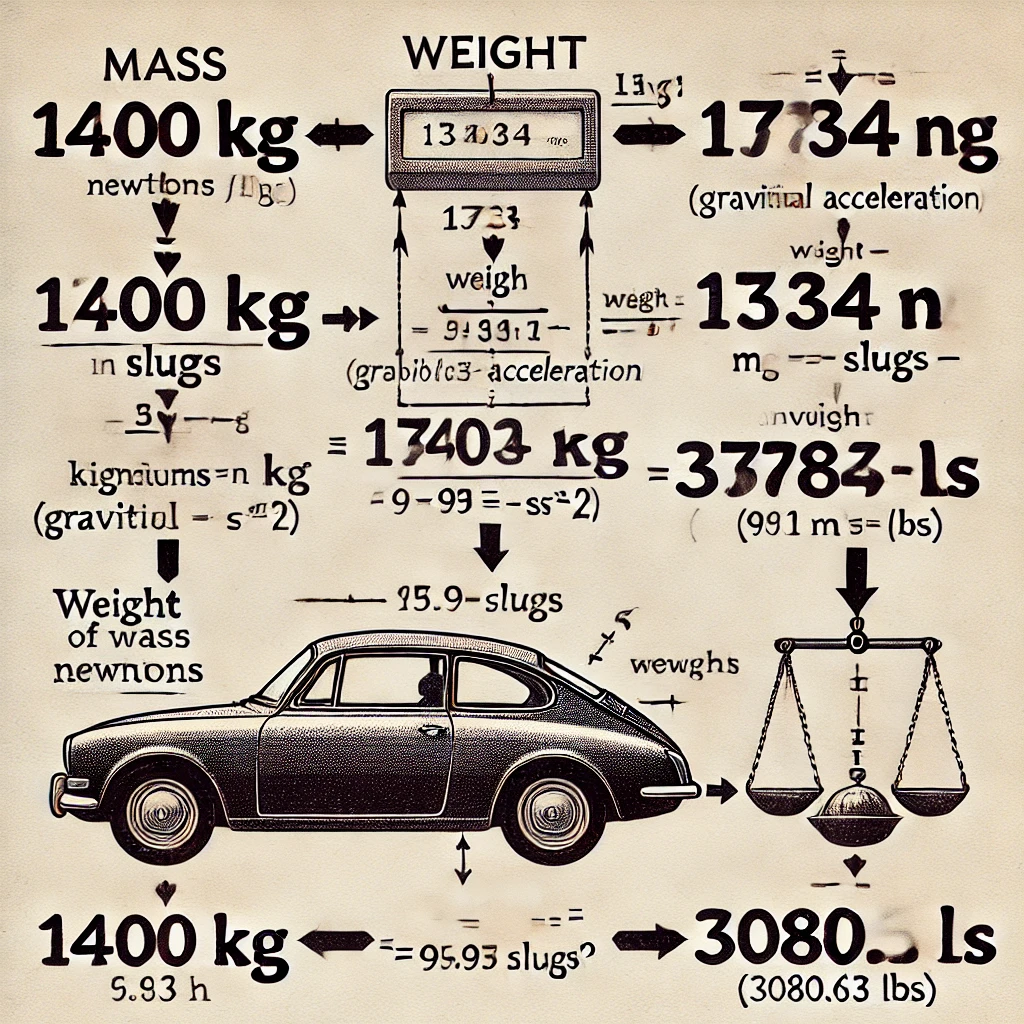 Determine the weight in newtons of a car whose mass is 1400 kg - Learnexams
