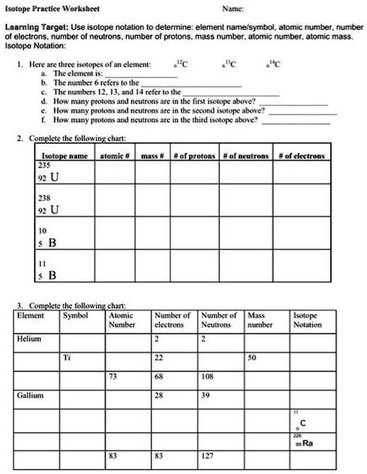 Isotope Practice Worksheet Name - Learnexams