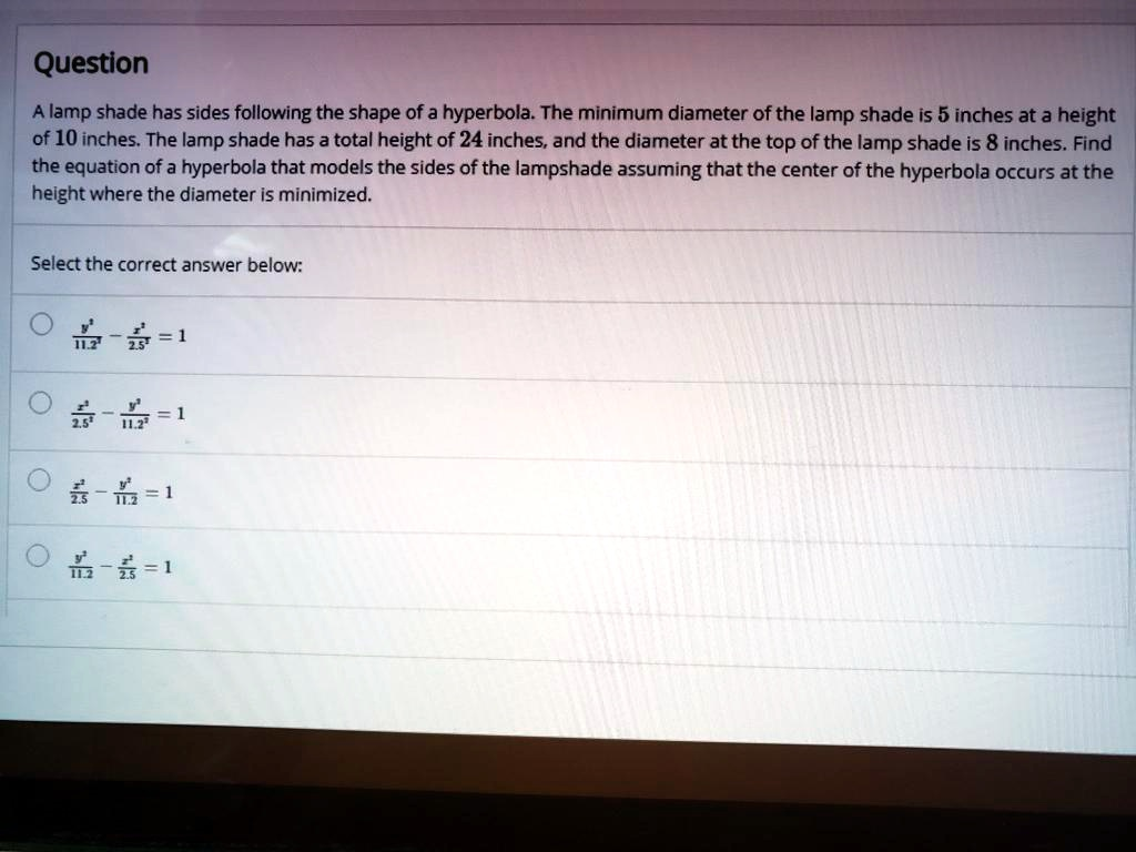 A lamp shade has sides following the shape of a hyperbola - Learnexams