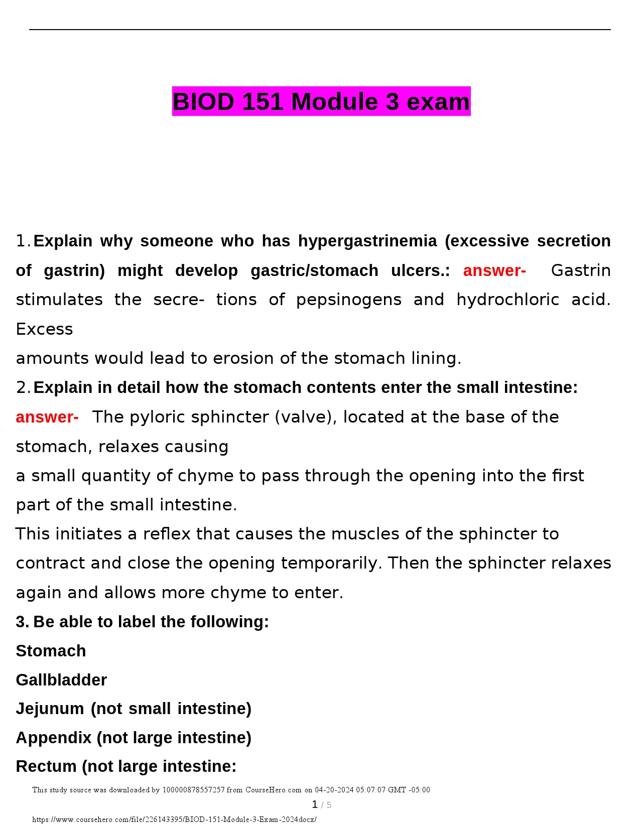 BIOD 151 Module 3 exam