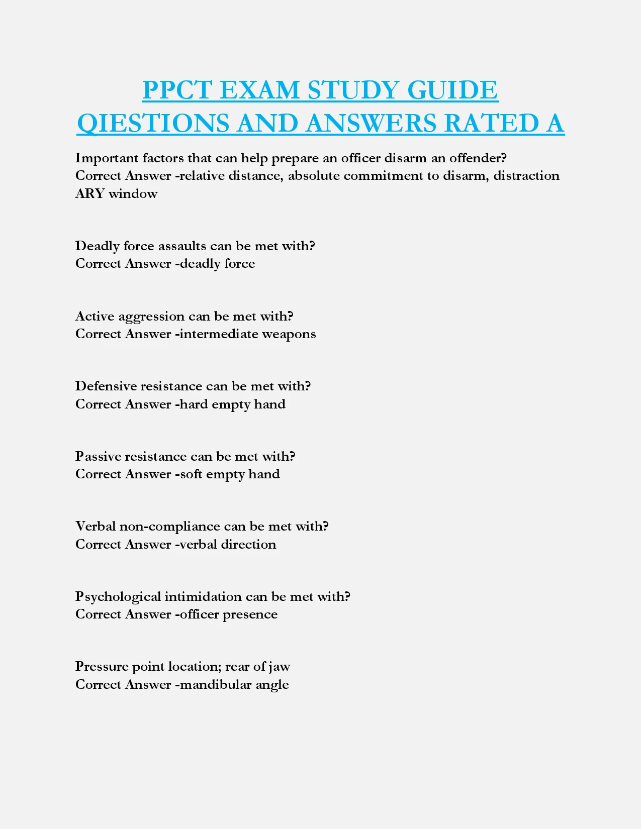 PPCT EXAM STUDY GUIDE QUESTIONS AND ANSWERS RATED A