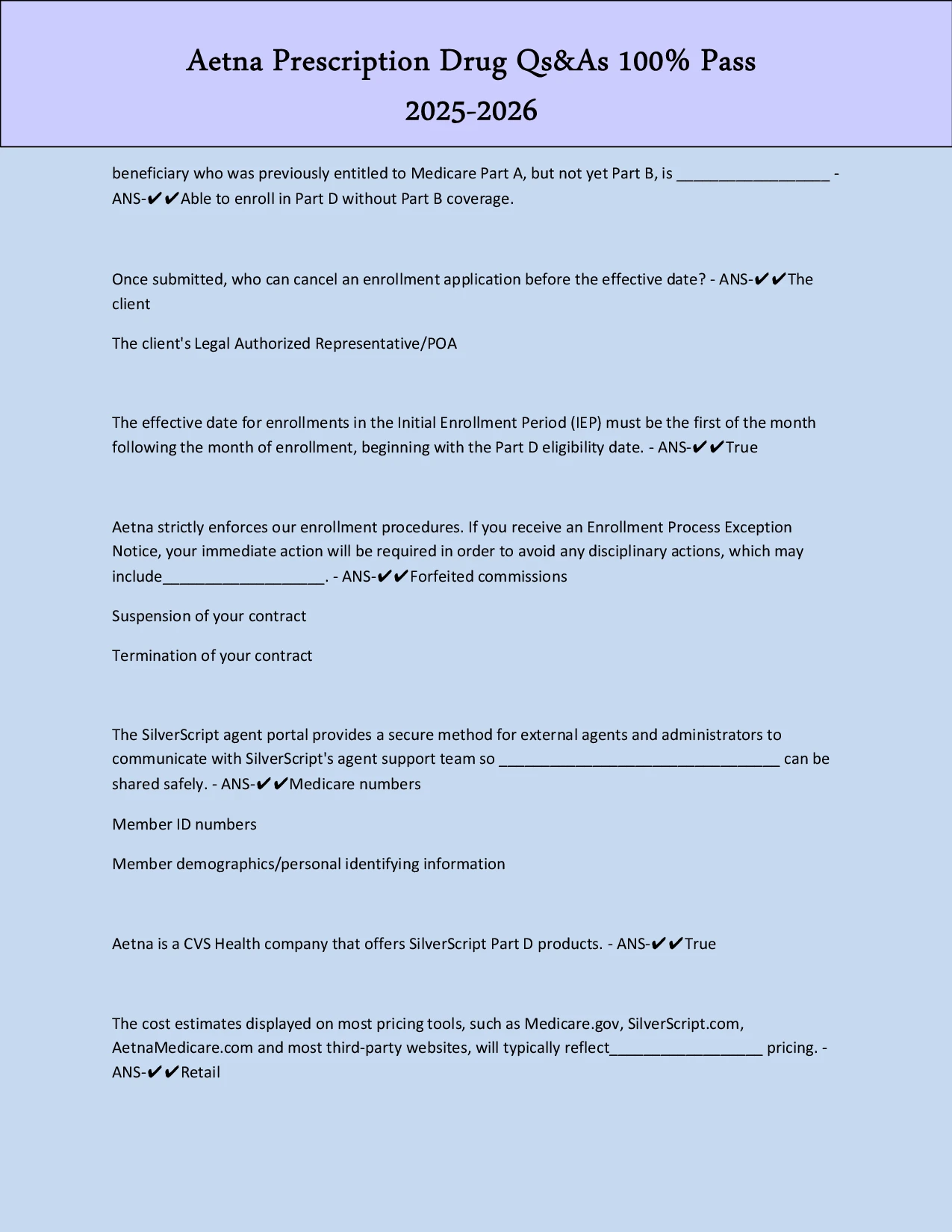 Aetna Prescription Drug Questions & Answers 100% Pass 2025-2026