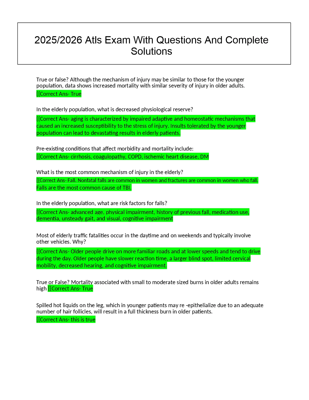 2025/2026 Atls Exam With Questions And Complete Solutions