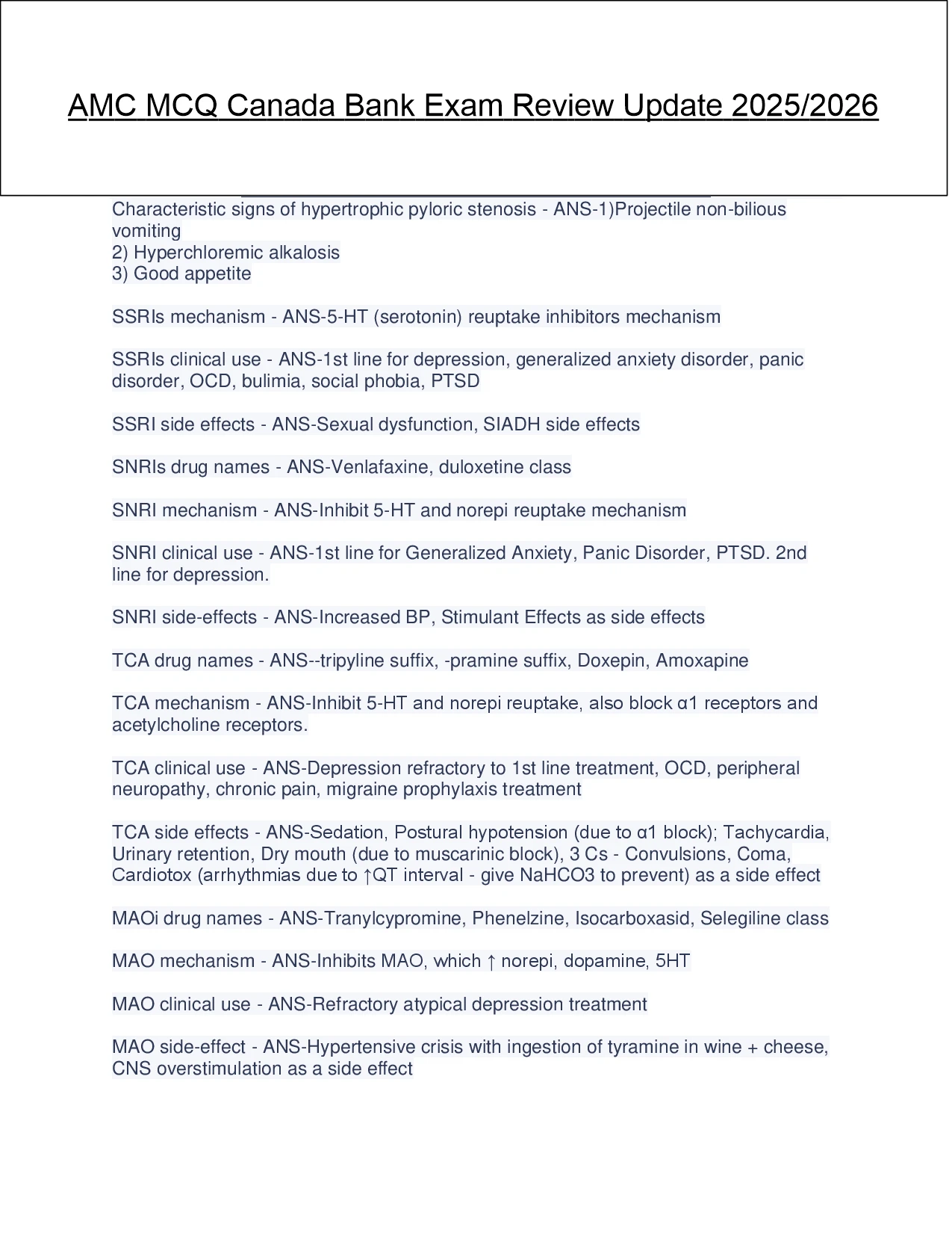 AMC MCQ Canada Bank Exam Review Update 2025/2026