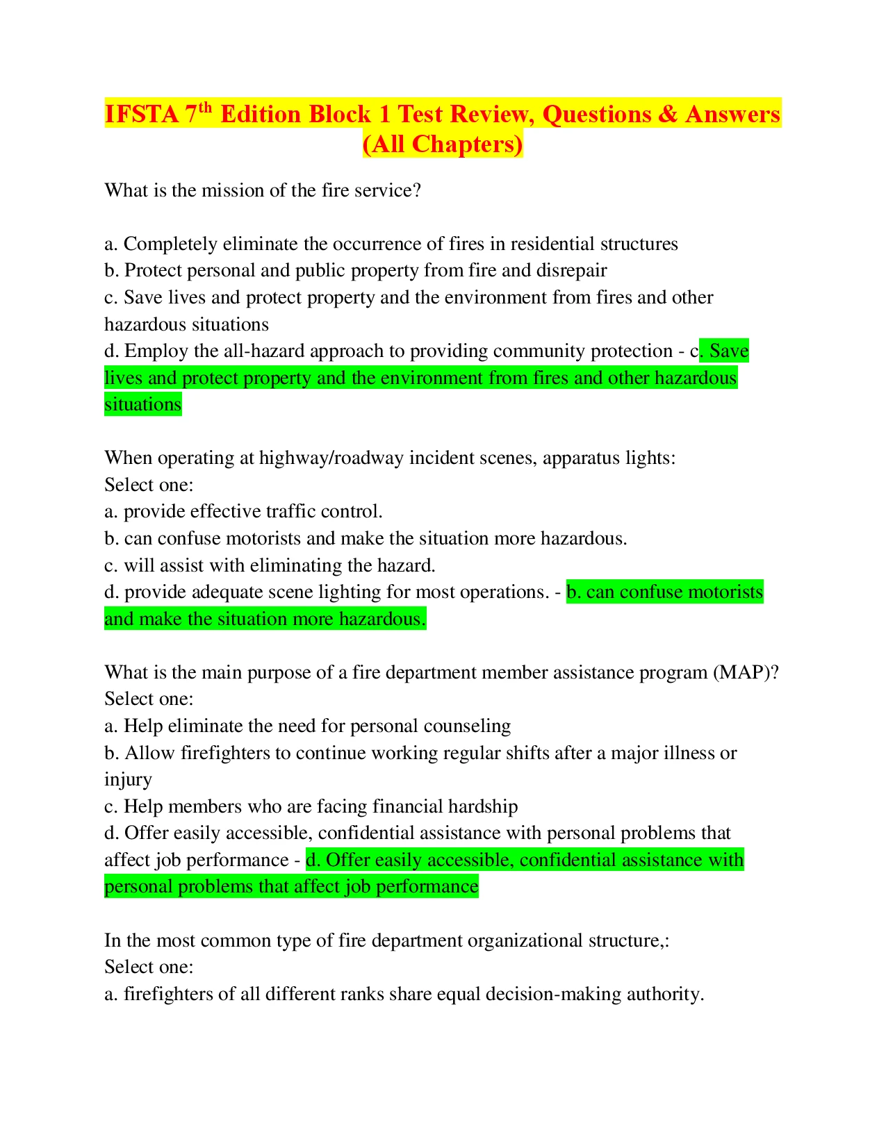 IFSTA 7th Edition Block 1 Test Review, Questions & Answers (All Chapters)