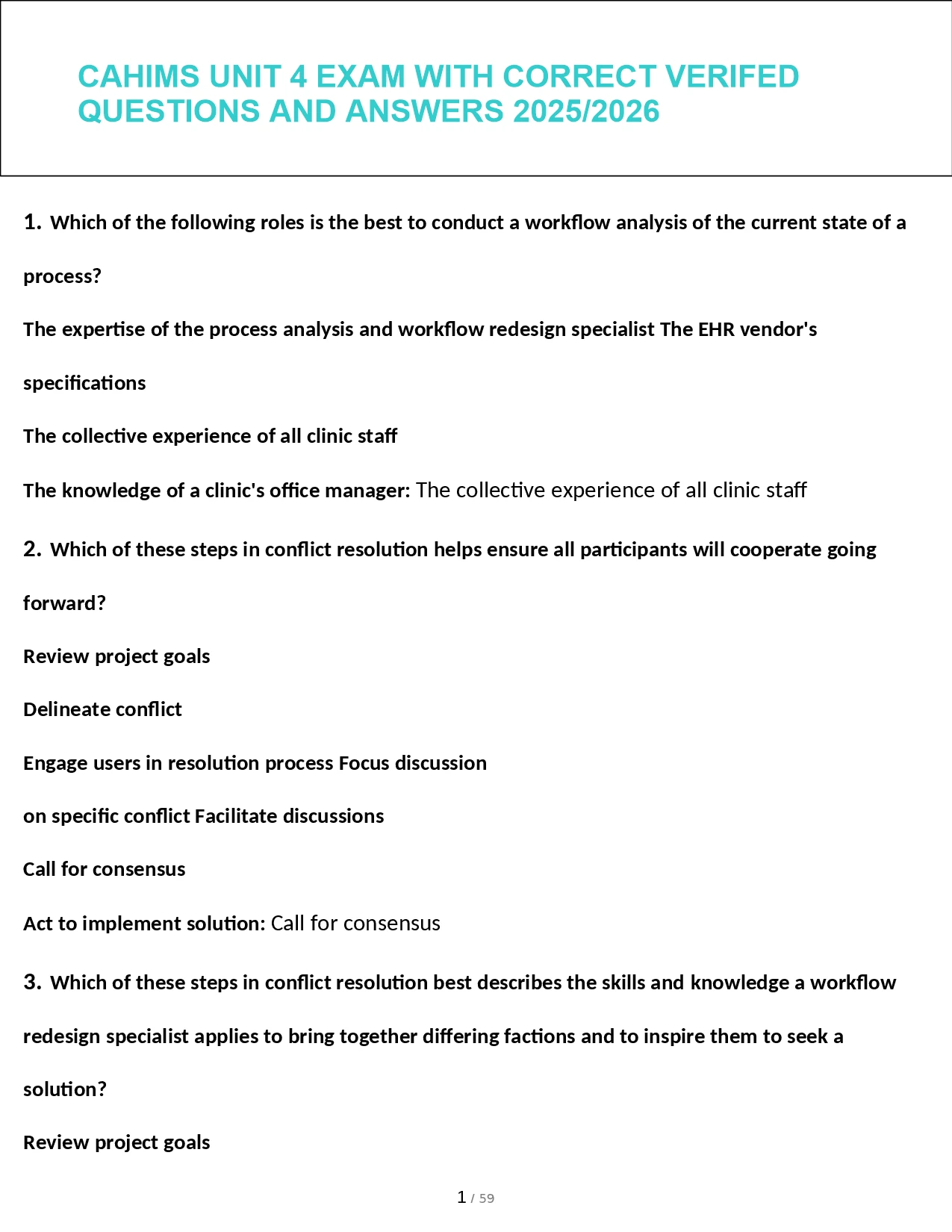 CAHIMS UNIT 4 EXAM WITH CORRECT VERIFED QUESTIONS AND ANSWERS 2025/2026