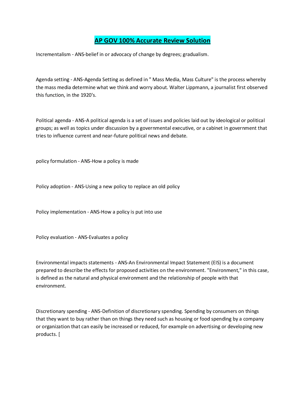 AP GOV 100% Accurate Review Solution