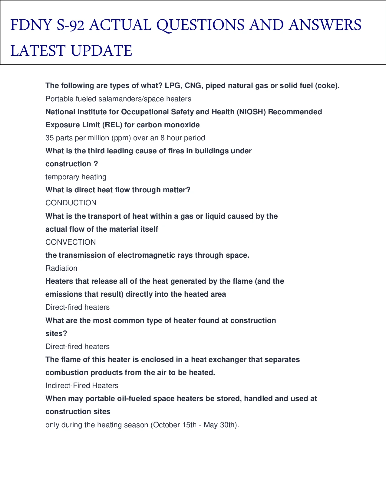 FDNY S-92 ACTUAL QUESTIONS AND ANSWERS LATEST UPDATE