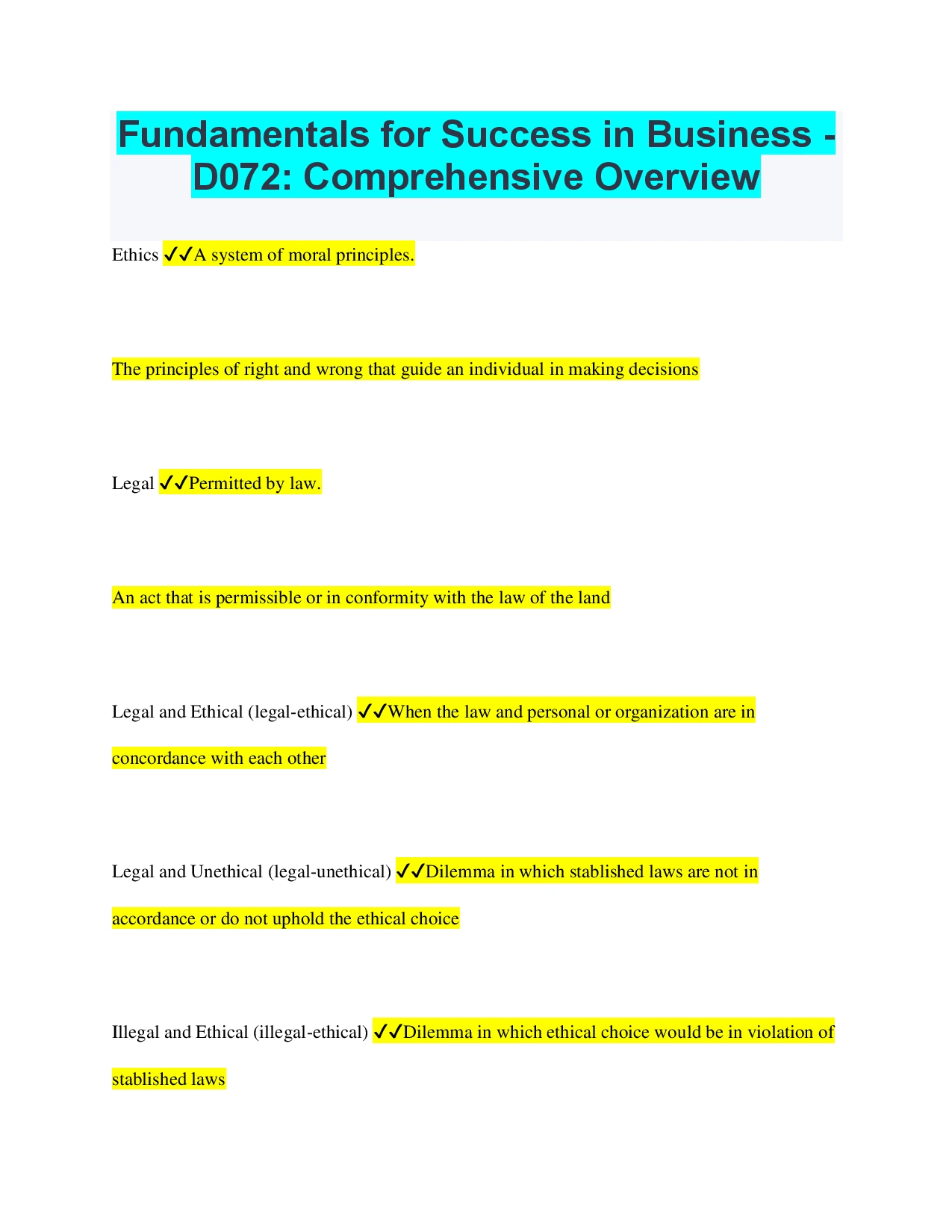 Fundamentals for Success in Business - D072: Comprehensive Overview