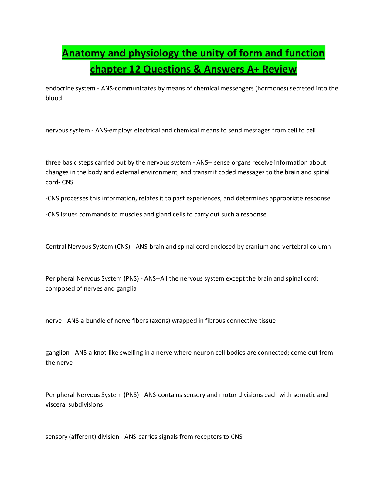 Anatomy and physiology the unity of form and function chapter 12 ...