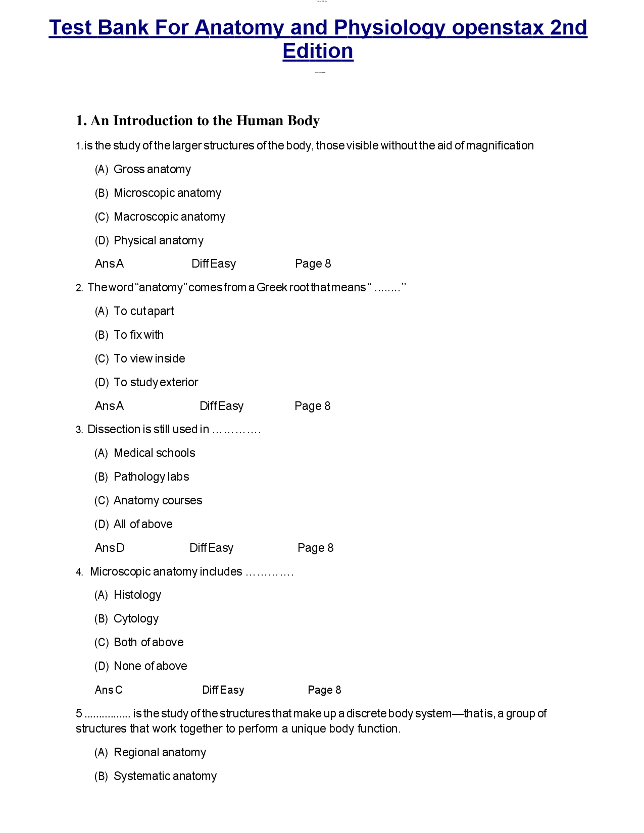 Test Bank For Anatomy and Physiology openstax 2nd Edition