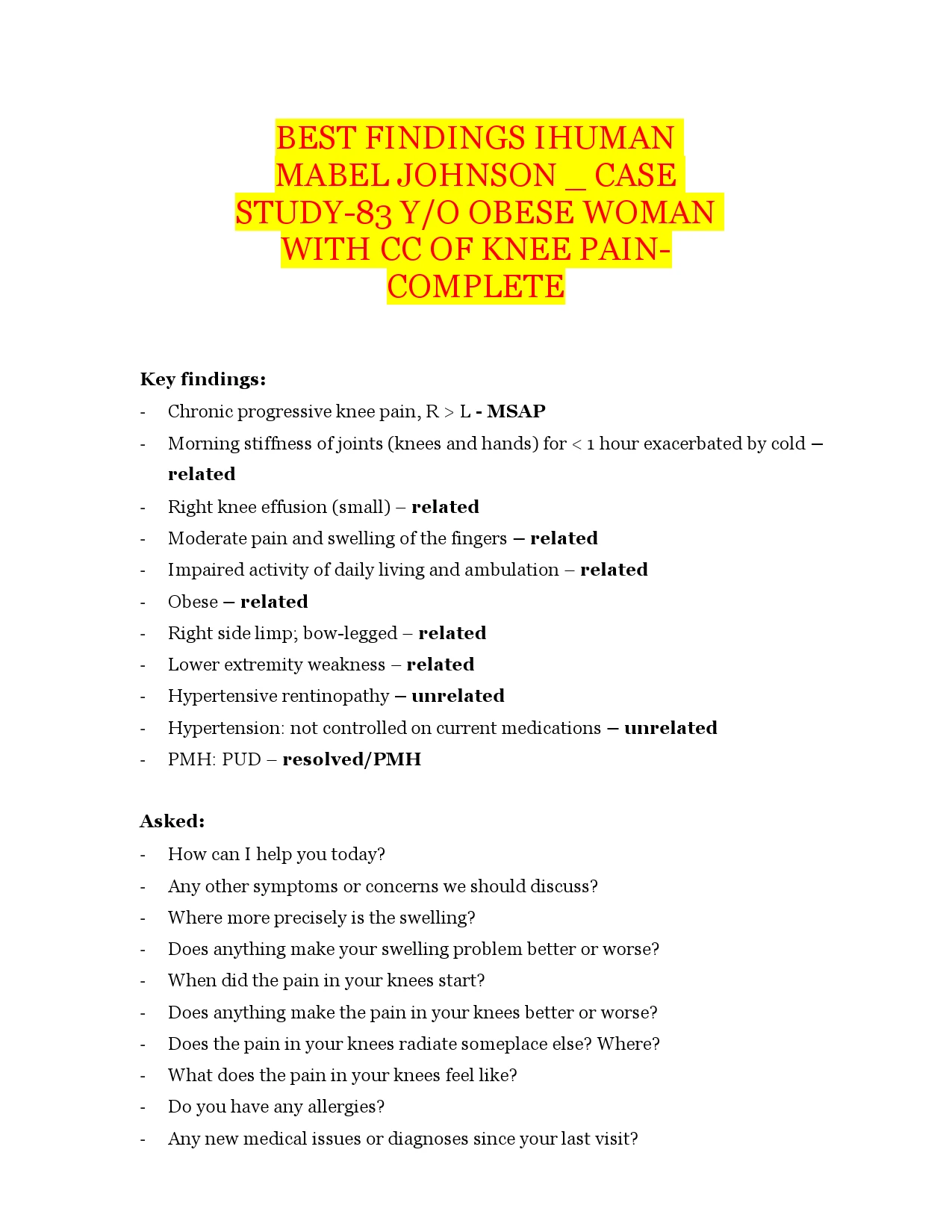BEST FINDINGS IHUMAN MABEL JOHNSON _ CASE STUDY-83 Y/O OBESE WOMAN WITH ...