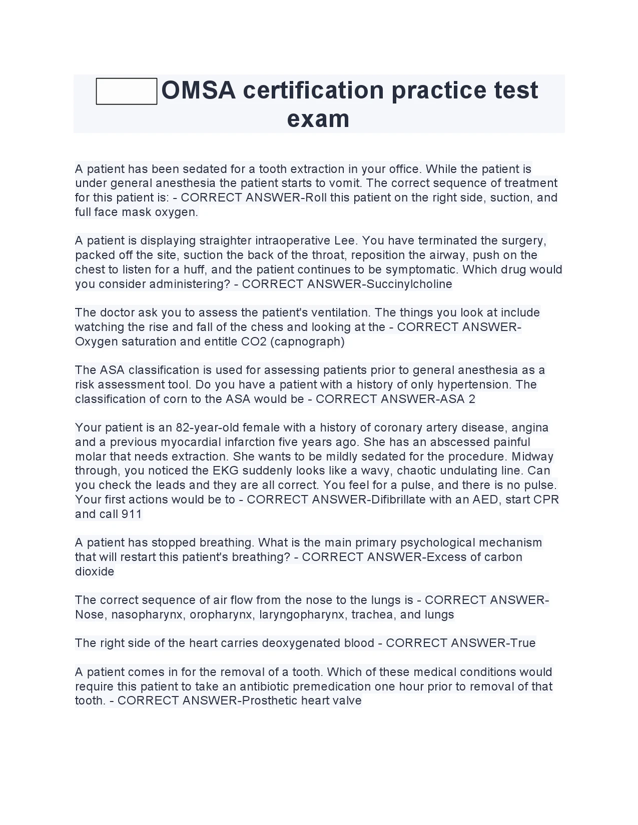 OMSA certification practice test exam
