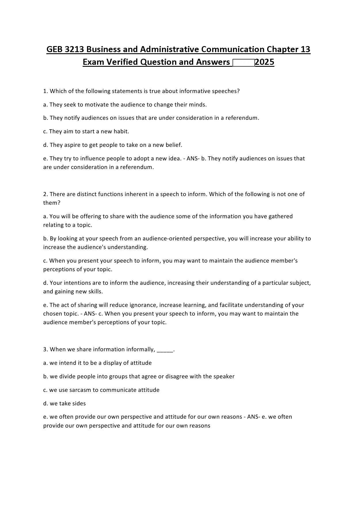 GEB 3213 Business and Administrative Communication Chapter 13 Exam ...