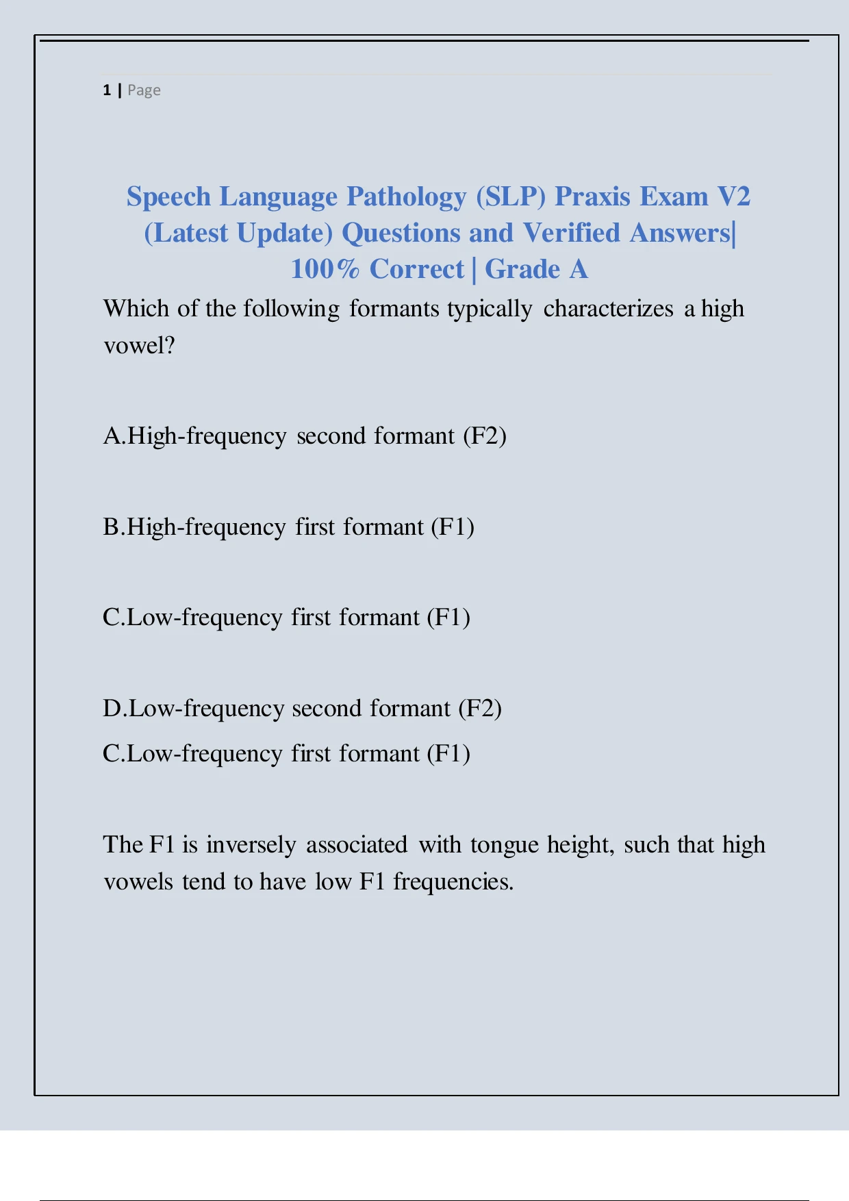 Speech Language Pathology (SLP) Praxis Exam V2 (Latest Update ...