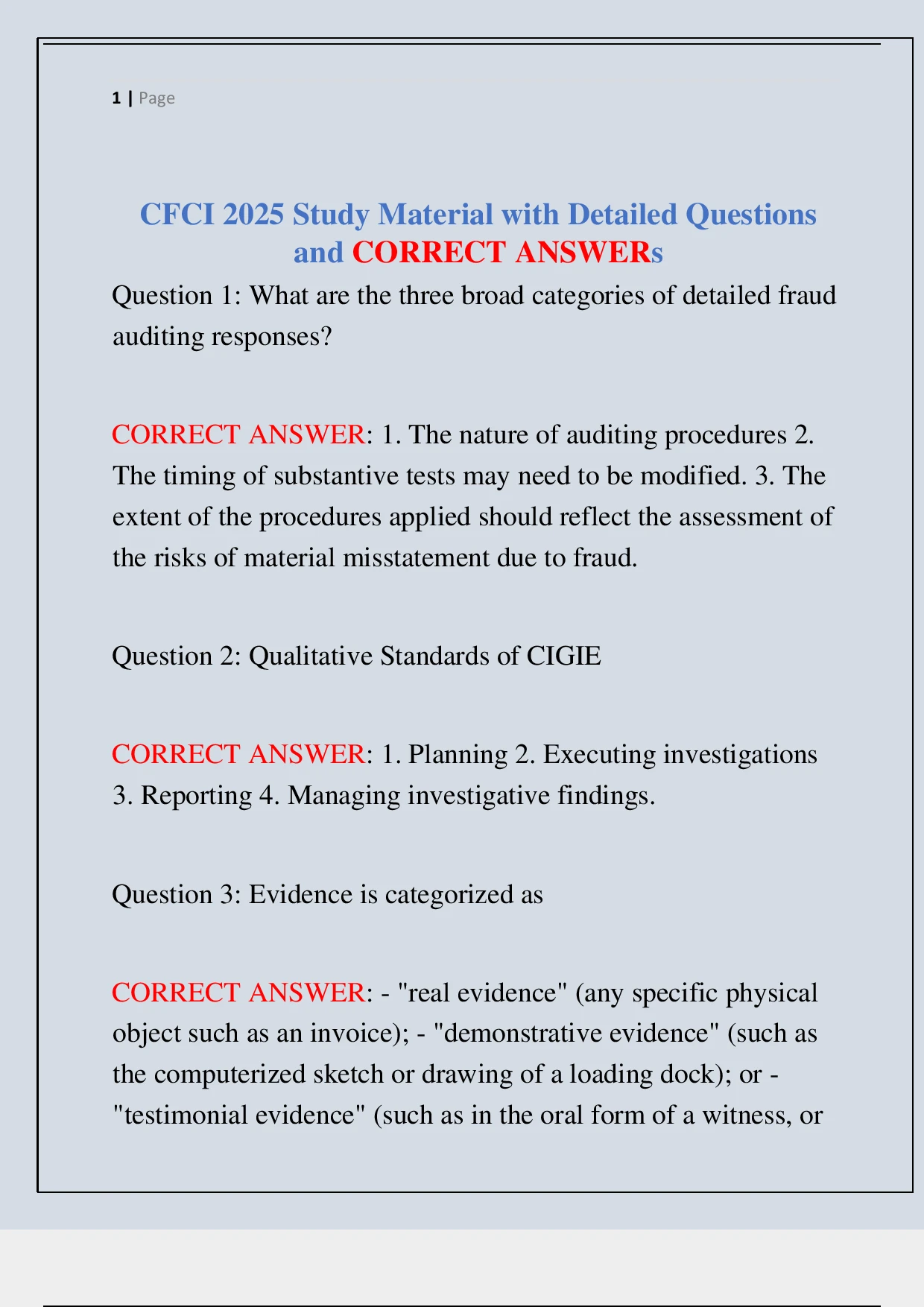 CFCI 2025 Study Material with Detailed Questions and CORRECT ANSWERs
