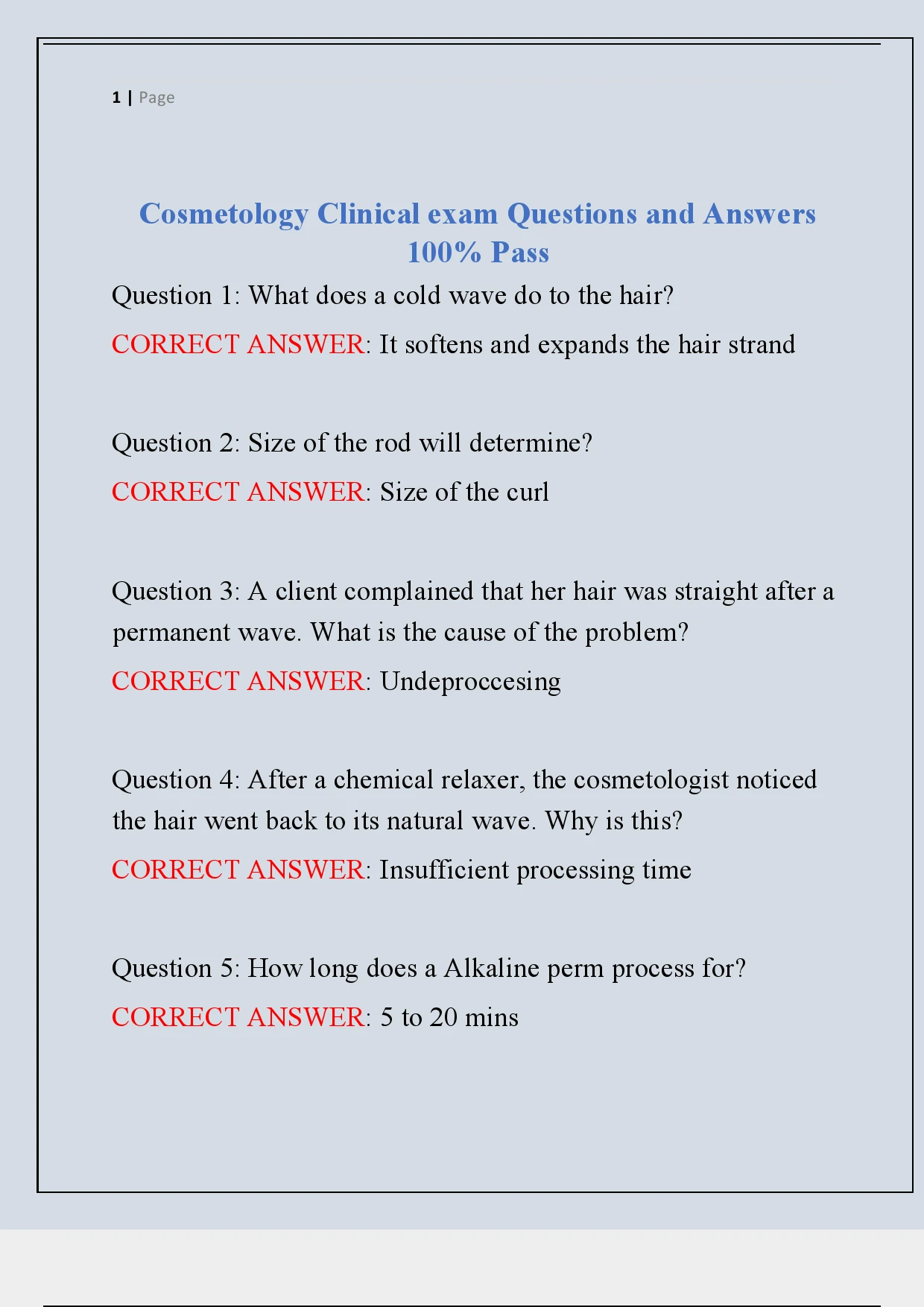 Cosmetology Clinical exam Questions and Answers 100% Pass