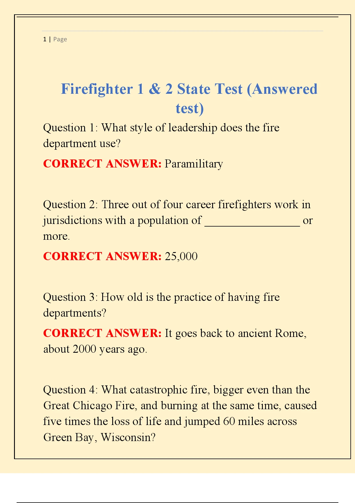 Firefighter 1 & 2 State Test (Answered test)
