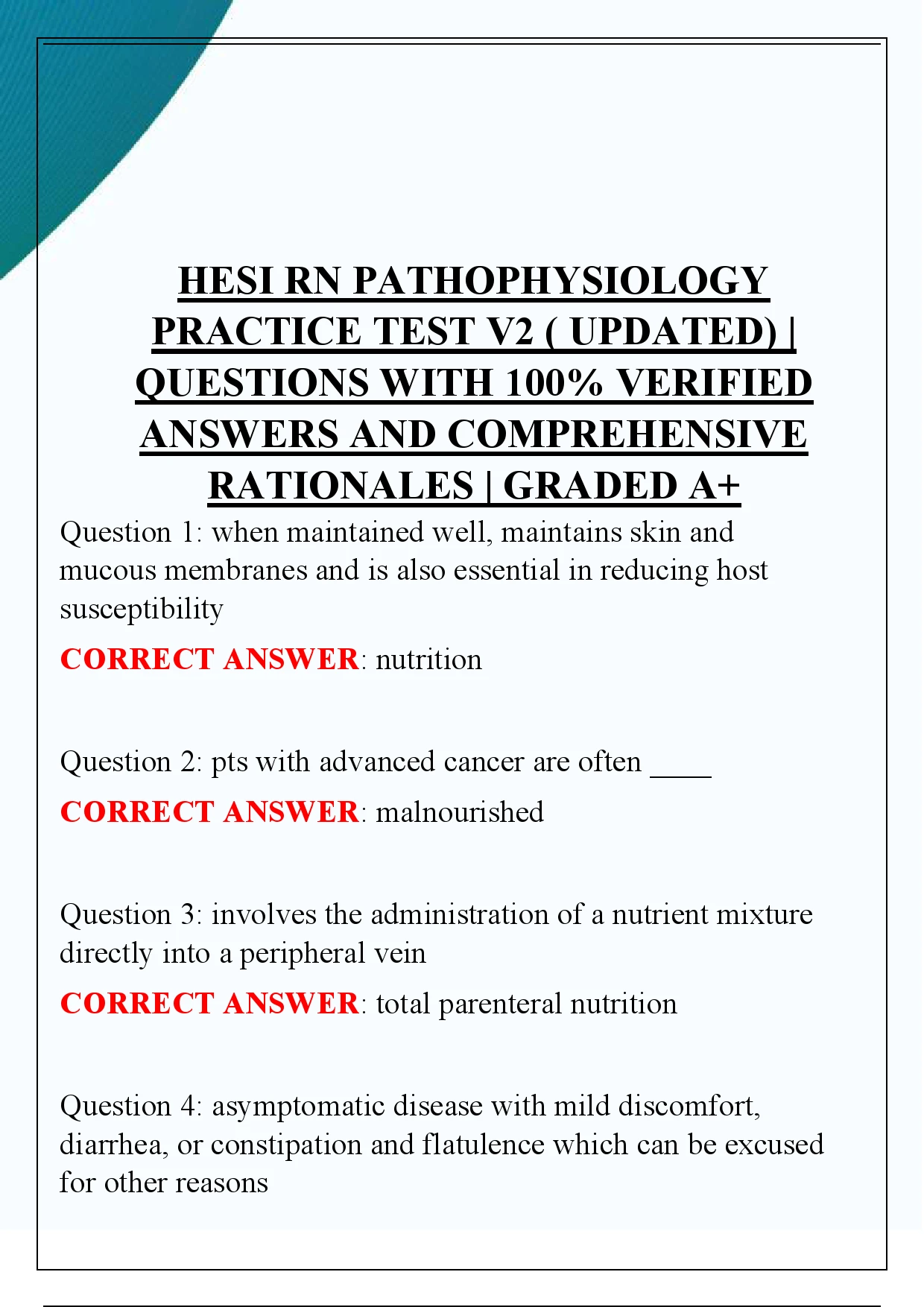HESI RN PATHOPHYSIOLOGY PRACTICE TEST V1 ( UPDATED) | QUESTIONS WITH ...