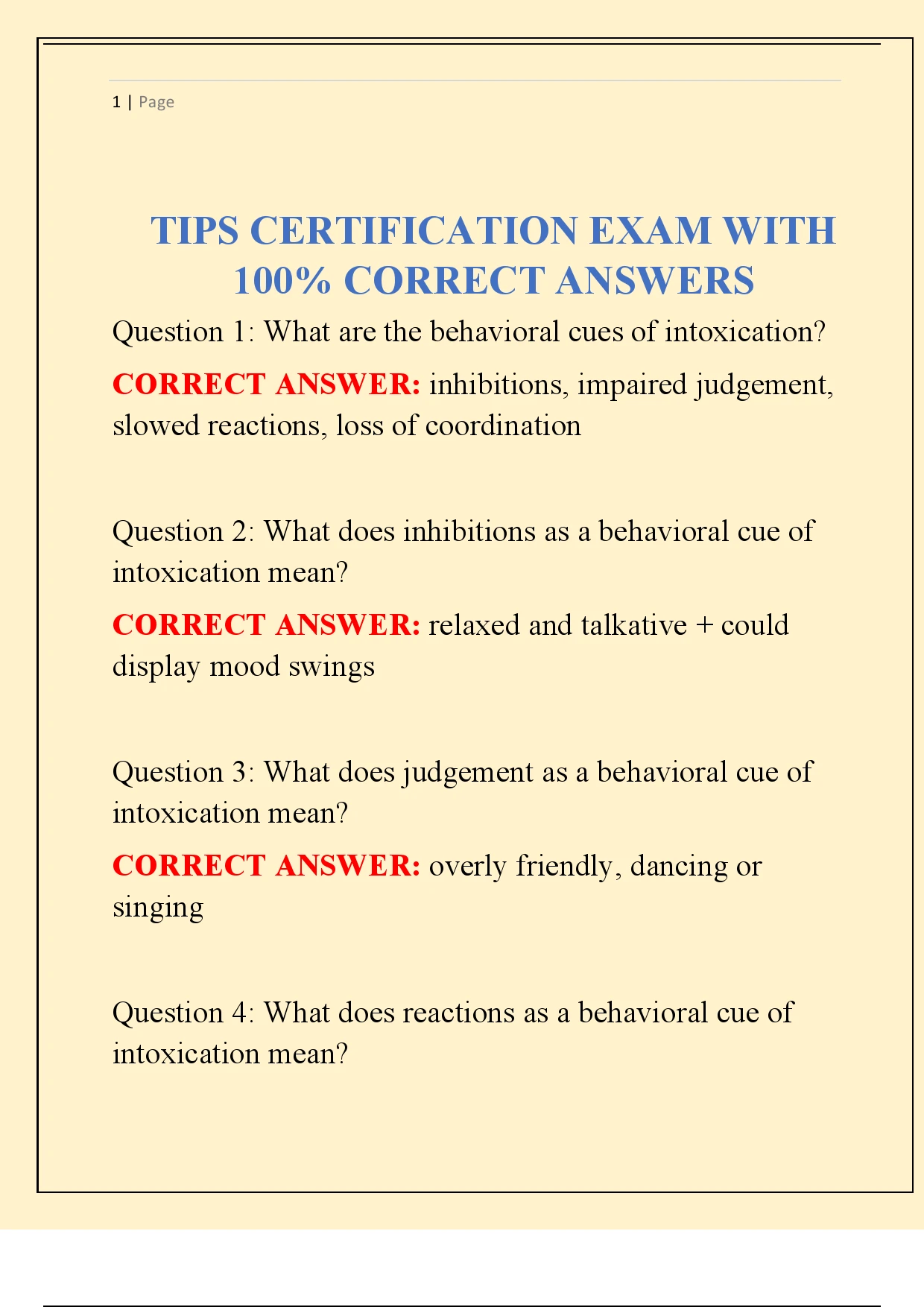 TIPS CERTIFICATION EXAM WITH 100% CORRECT ANSWERS