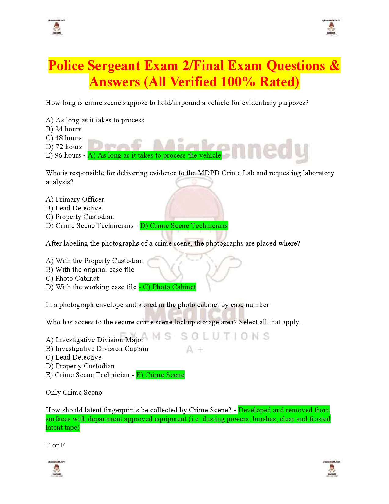 Police Sergeant Exam 2/Final Exam Questions & Answers (All Verified 100 ...