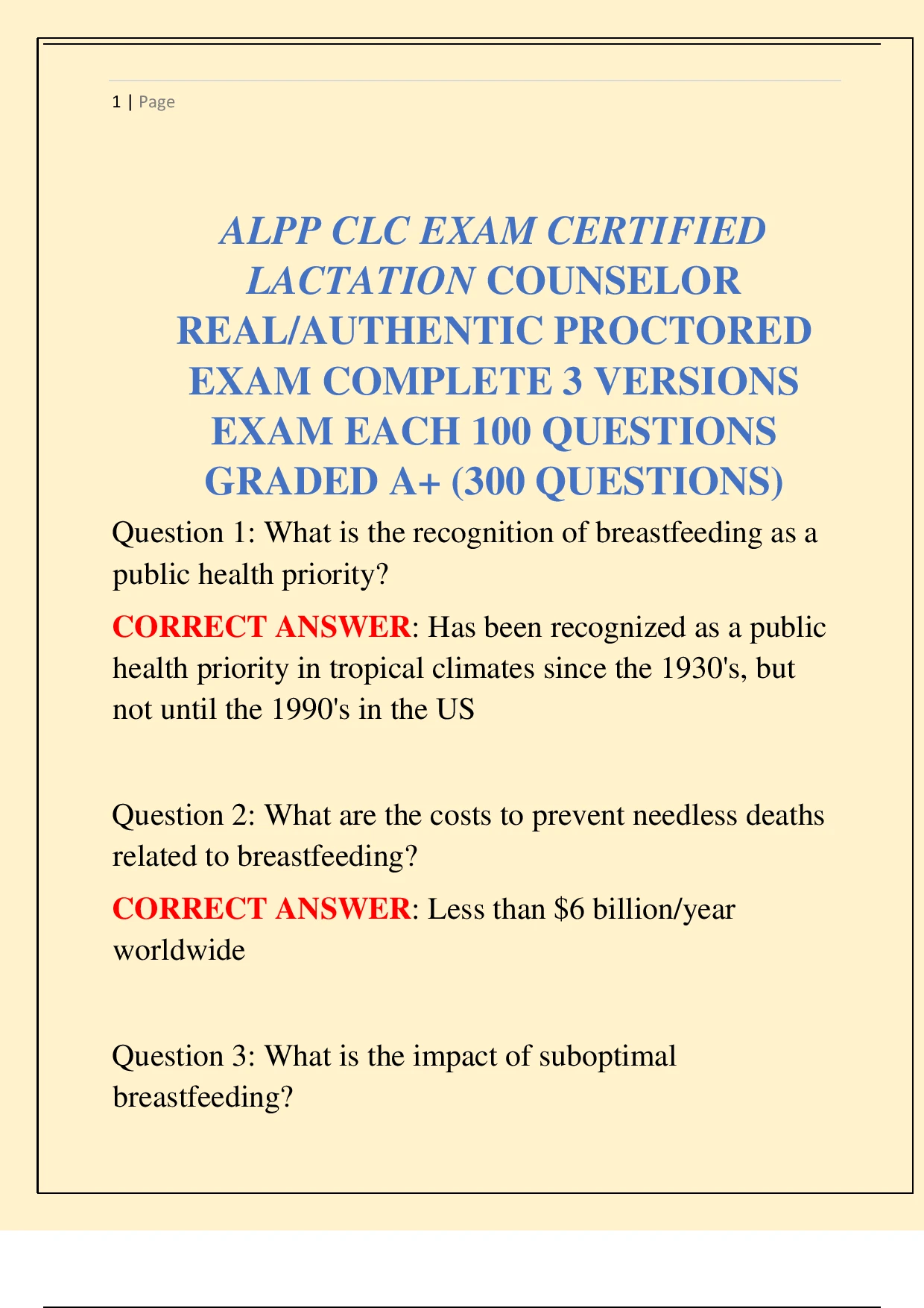 ALPP CLC EXAM CERTIFIED LACTATION COUNSELOR REAL/AUTHENTIC PROCTORED ...