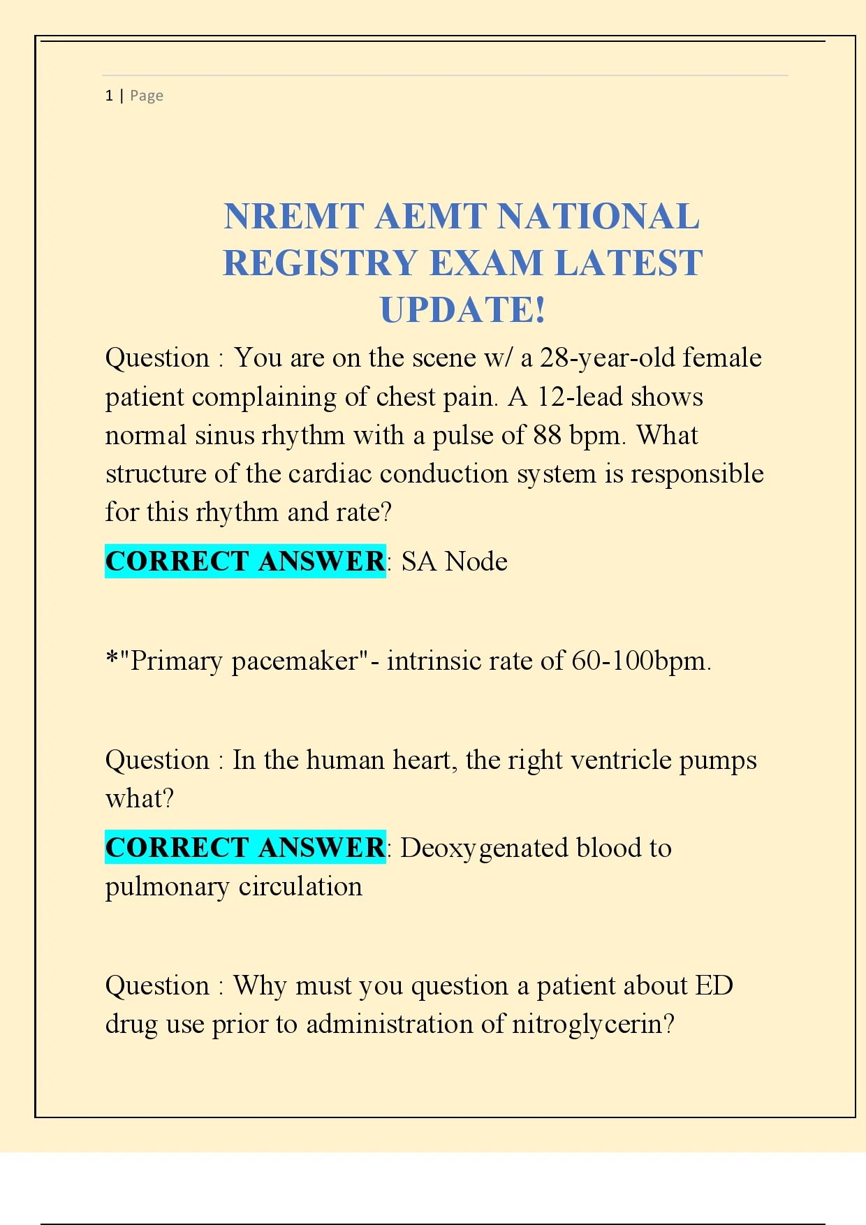NREMT AEMT NATIONAL REGISTRY EXAM LATEST UPDATE!