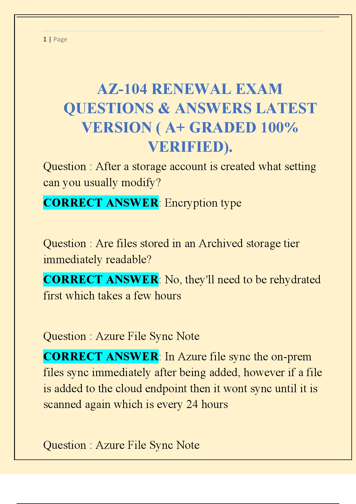 AZ-104 RENEWAL EXAM QUESTIONS & ANSWERS LATEST VERSION ( A+ GRADED 100% ...