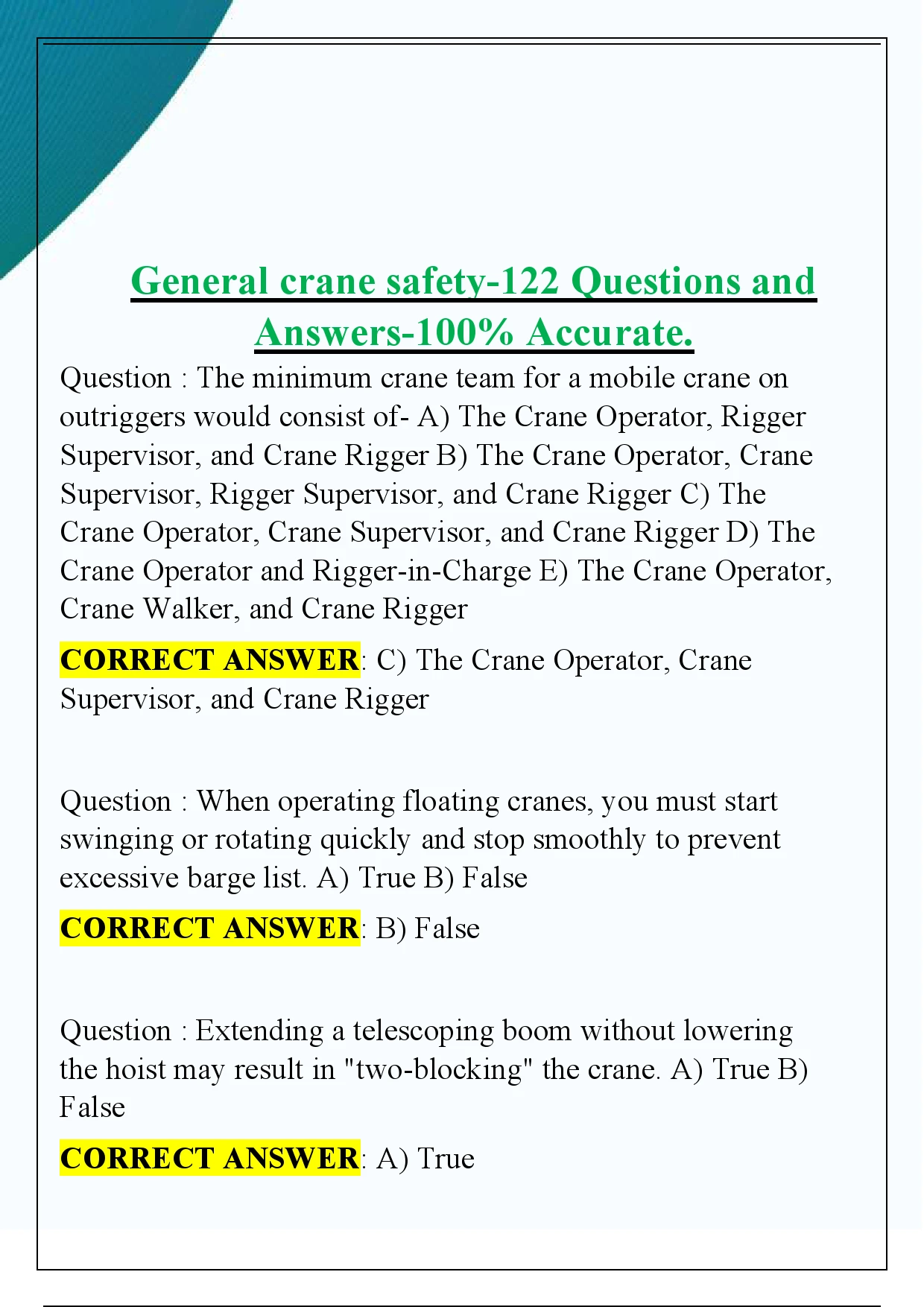 Level 1 Technician Questions And Answers