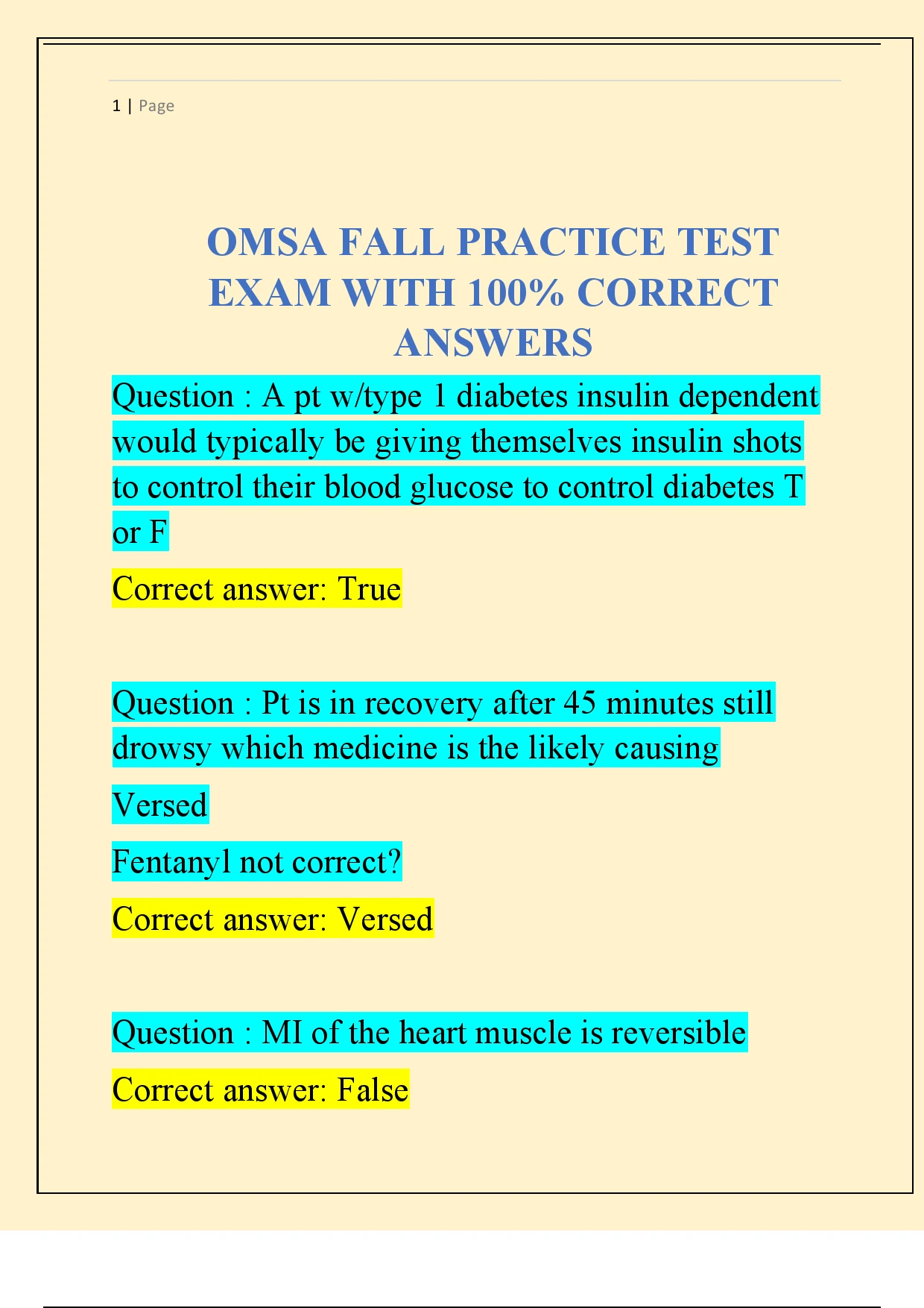 OMSA FALL PRACTICE TEST EXAM WITH 100% CORRECT ANSWERS