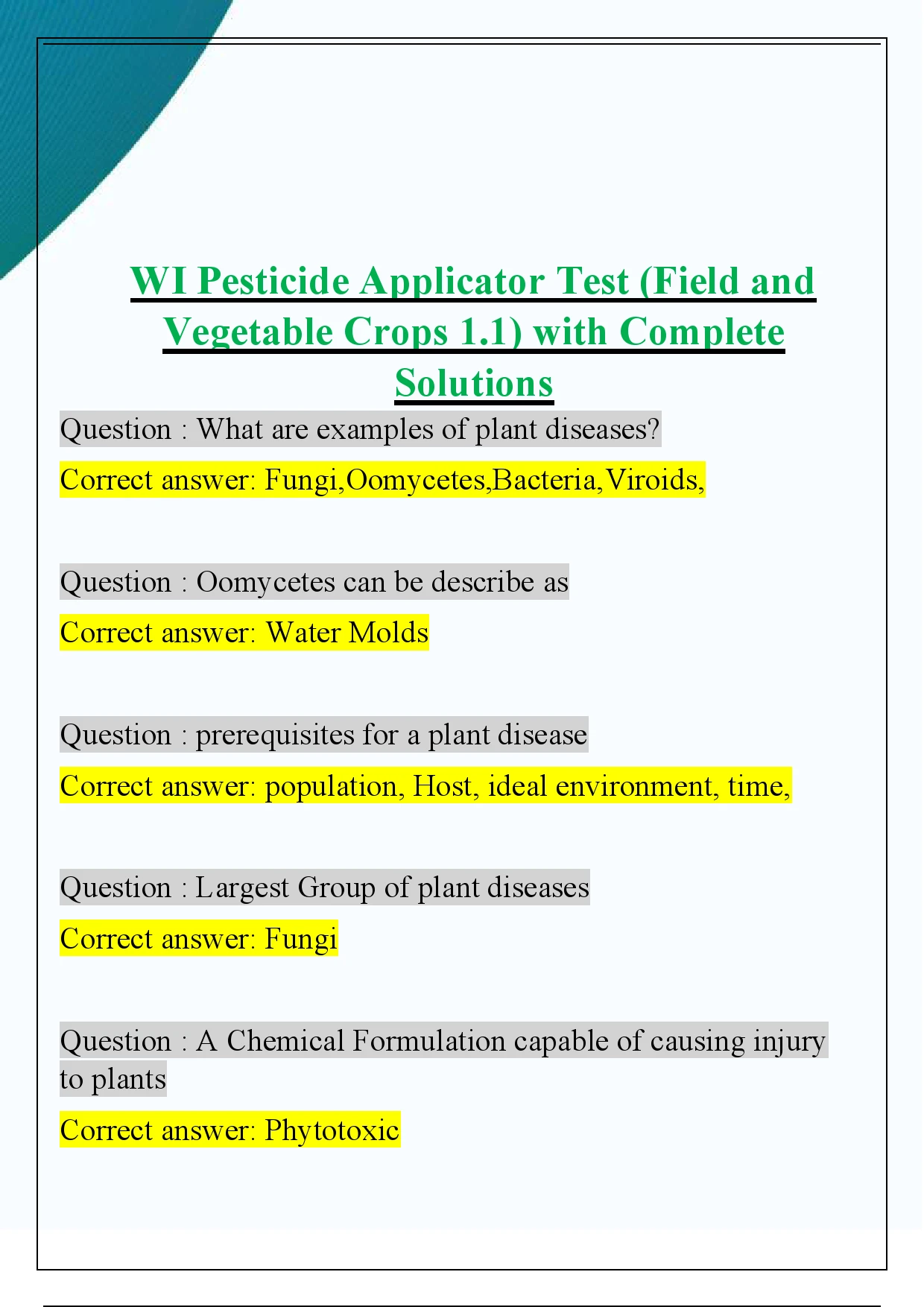 WI Pesticide Applicator Test (Field and Vegetable Crops 1.1) with ...