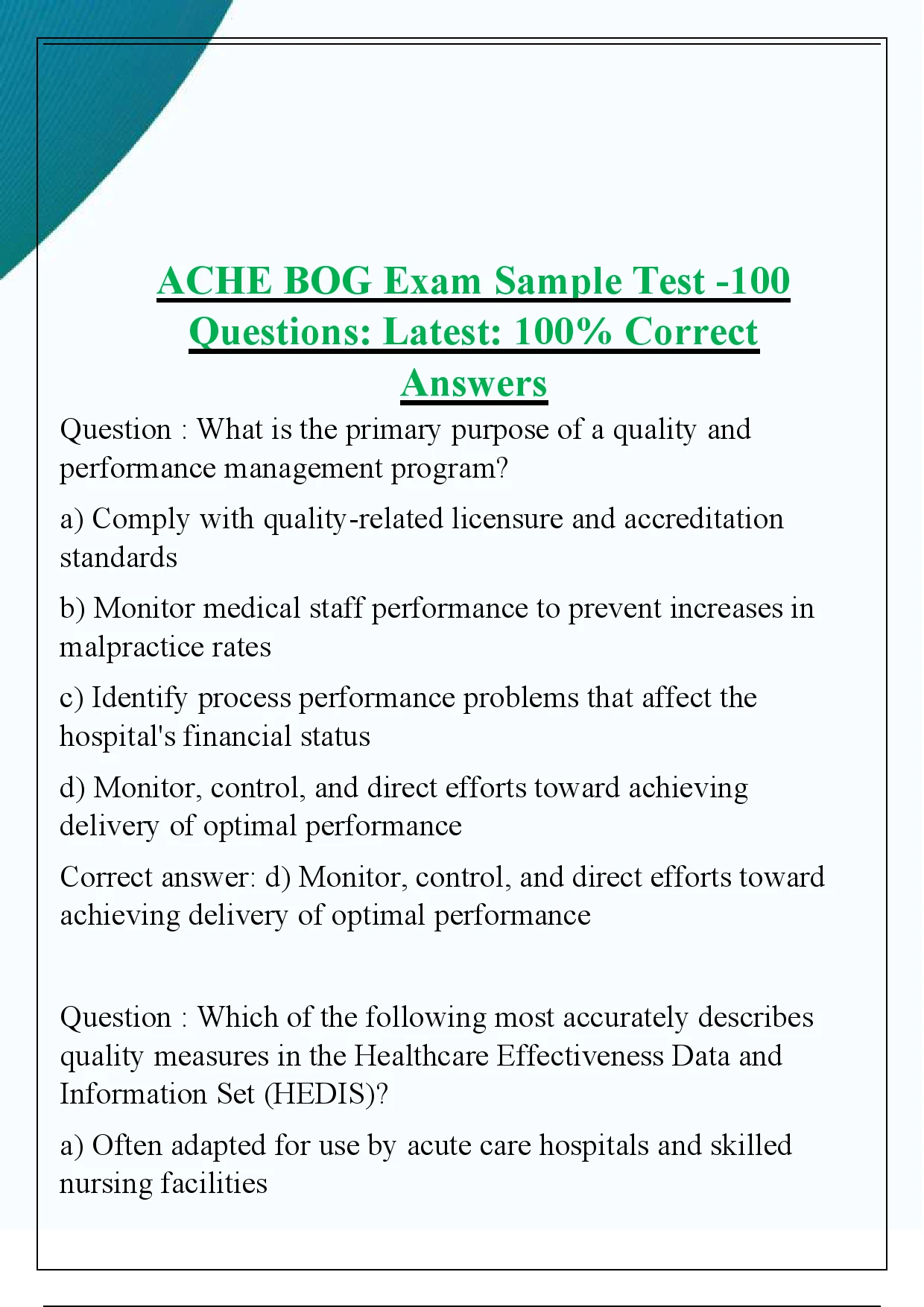 FACHE Practice Test: Latest