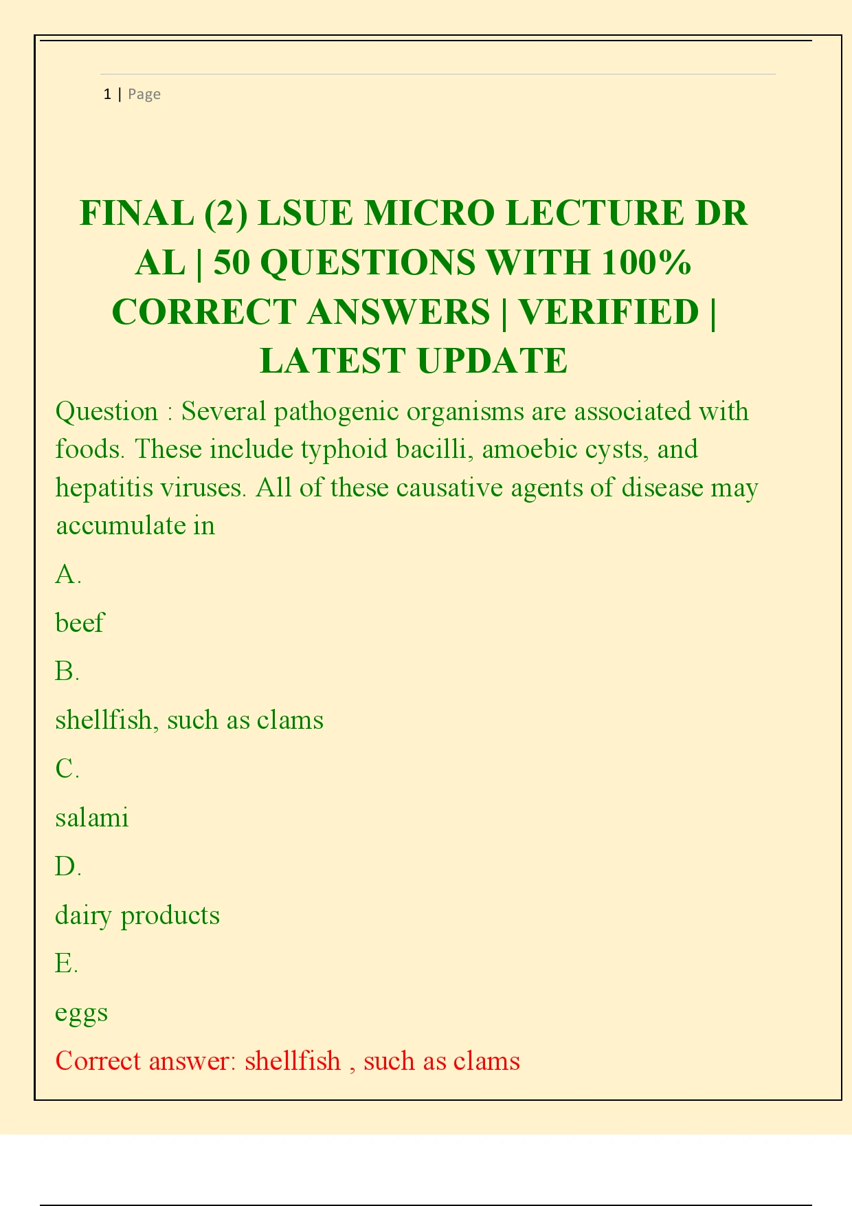 FINAL (2) LSUE MICRO LECTURE DR AL | 50 QUESTIONS WITH 100% CORRECT ...