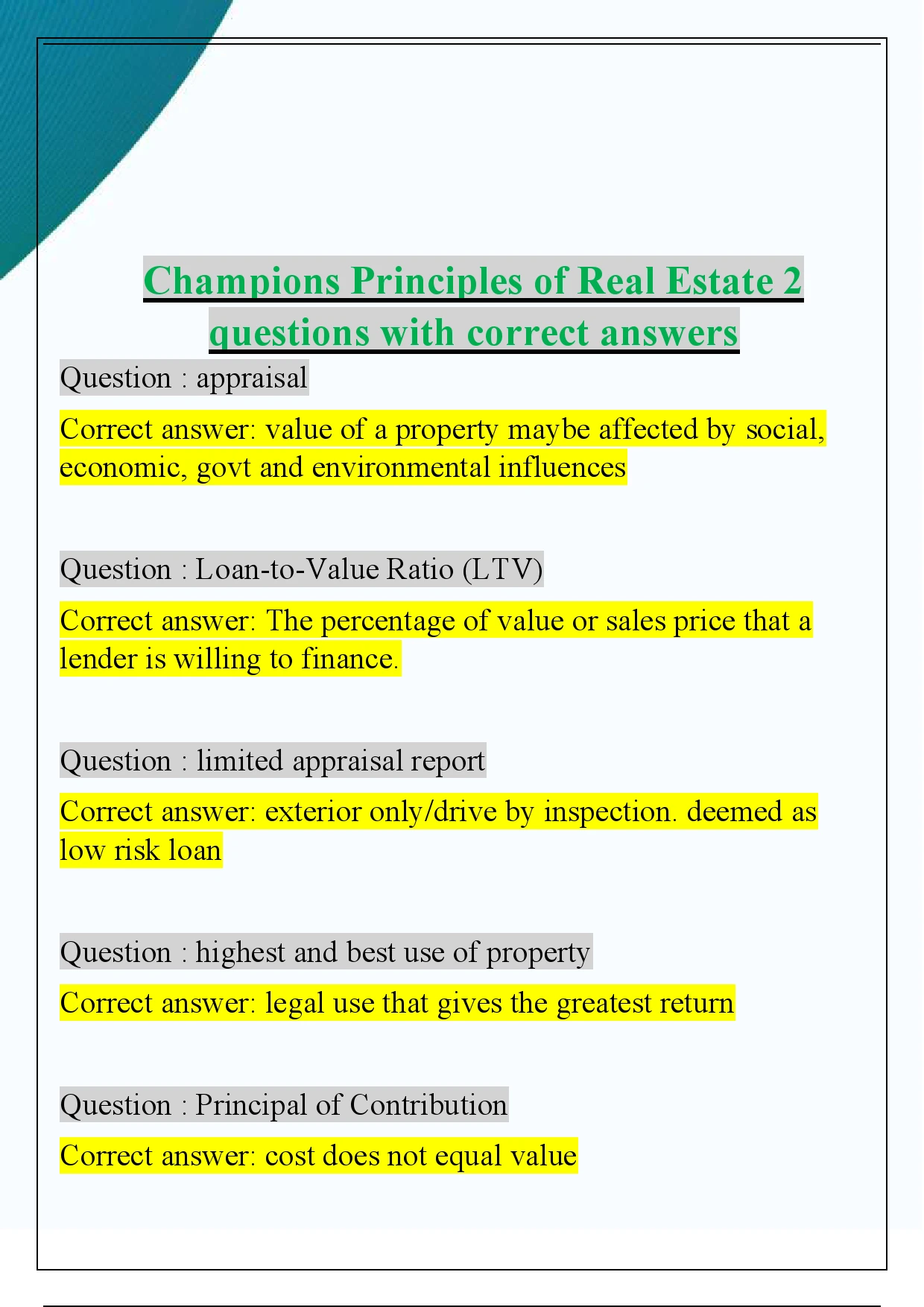 CESSWI- Sections 1 + 2 questions with correct answers