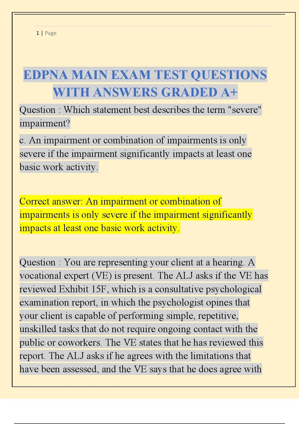 EDPNA MAIN EXAM TEST QUESTIONS WITH ANSWERS GRADED A+