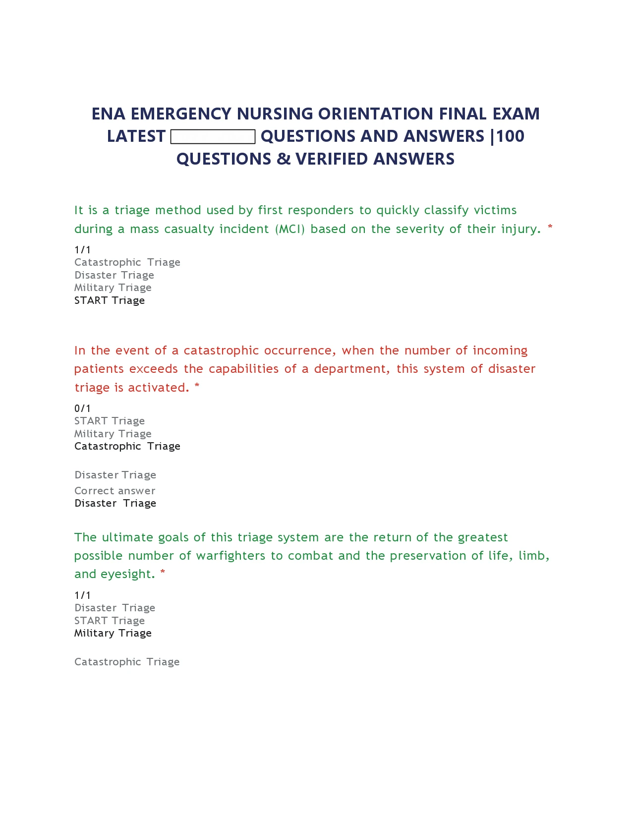 ENA (Emergency Nurses Association) EMERGENCY NURSING ORIENTATION FINAL ...